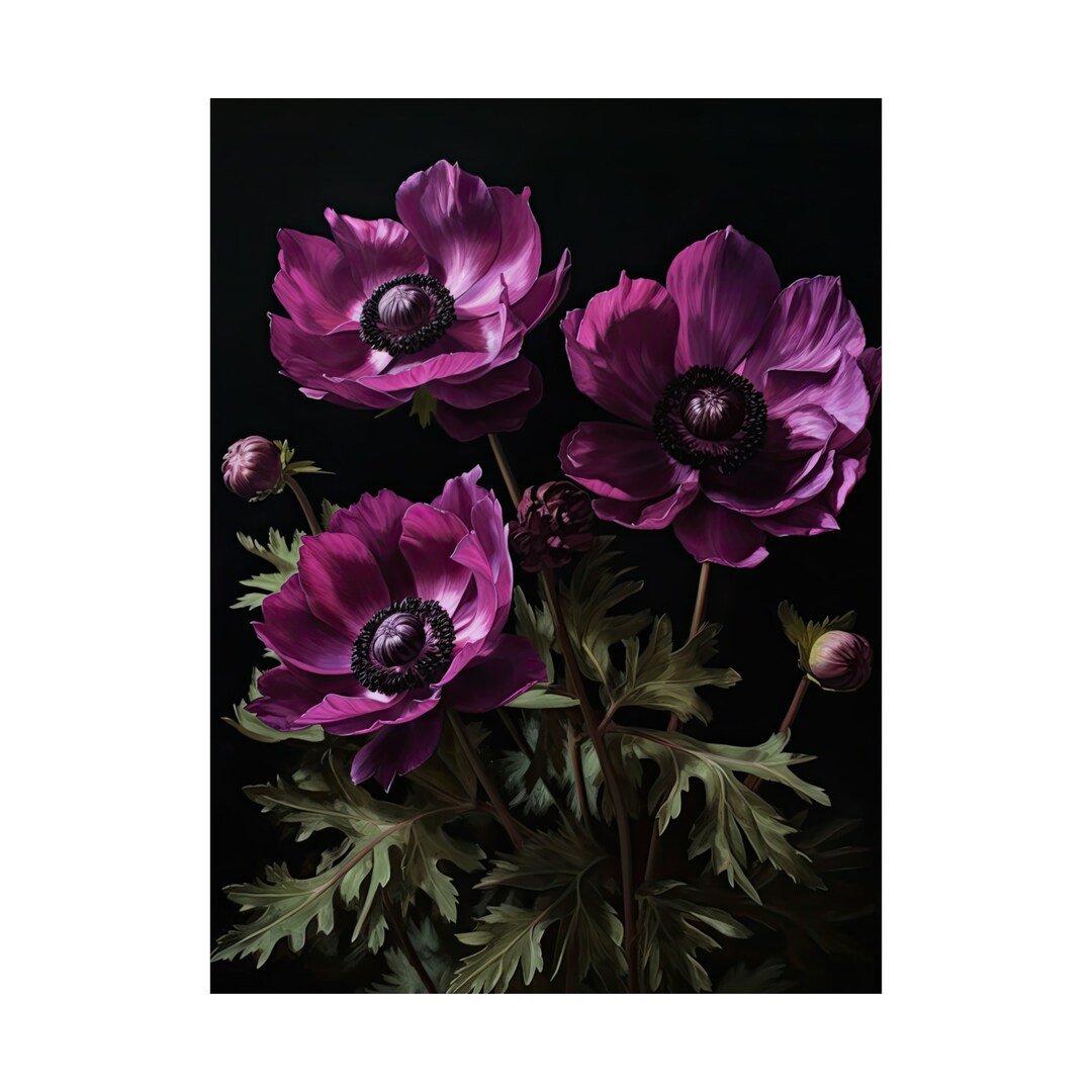 Magenta Anemone Flower Art Print, Flower Painting, Flower Décor, Floral ...