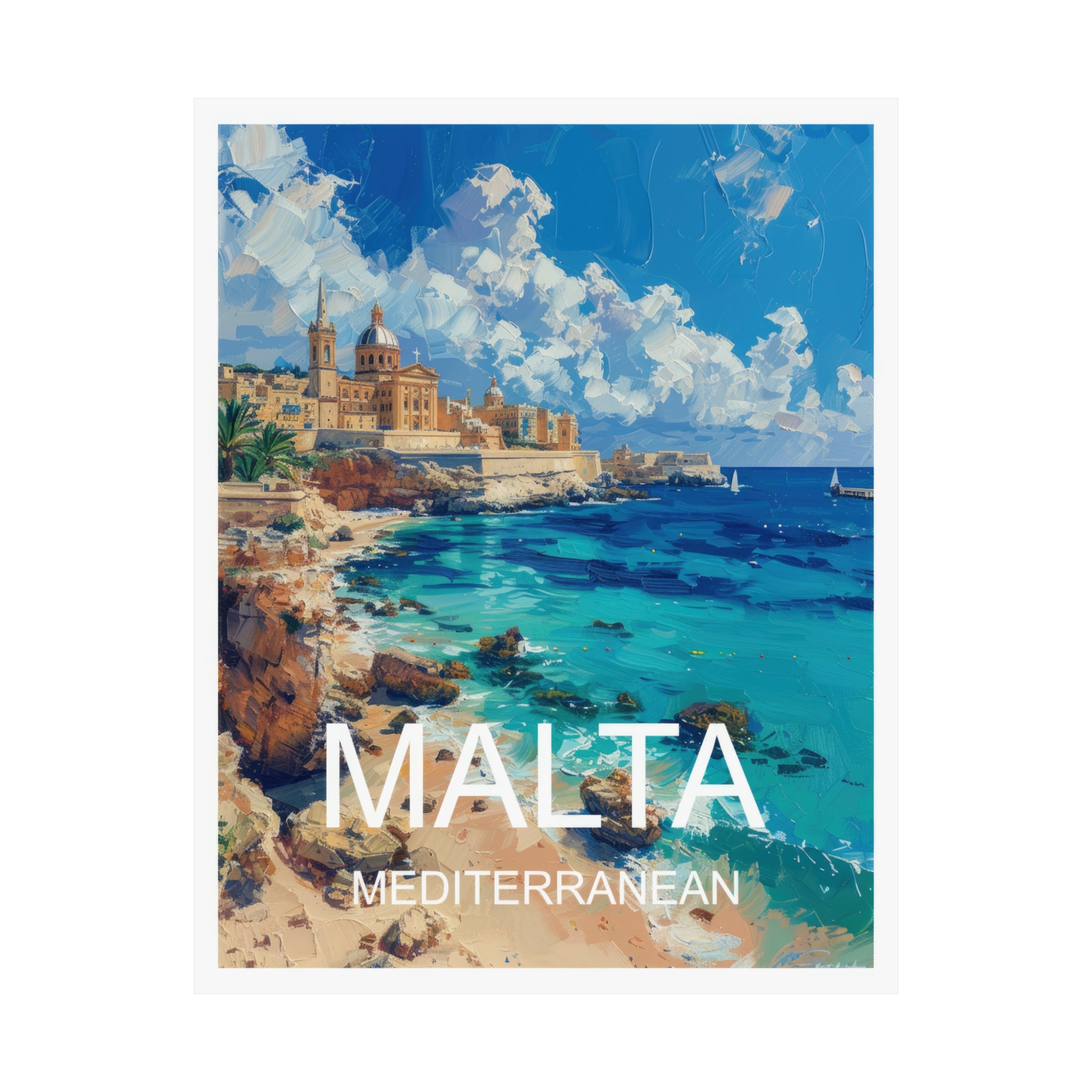 Malta Mediterranean Travel Poster, Landscape Poster Art, Travel Art ...