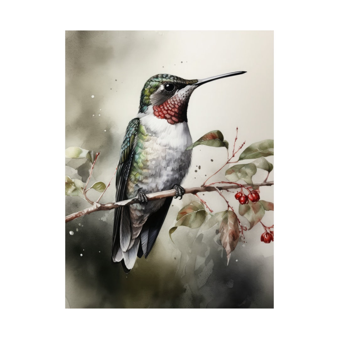 Ruby Throated Hummingbird Art Print, Bird Painting, Bird Wall Art, Bird ...