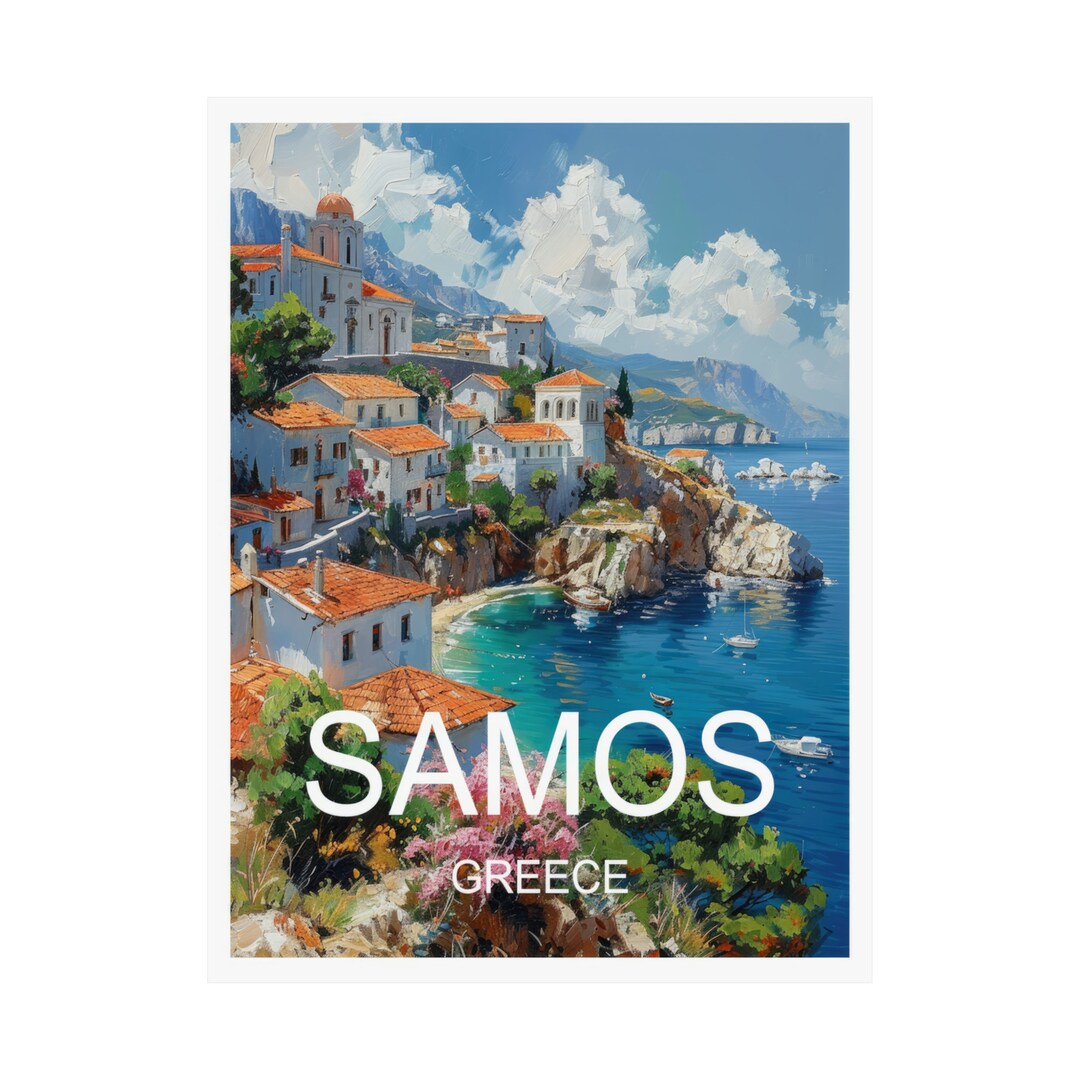 Samos Greece Travel Poster, Landscape Poster Art, Travel Art, Travel ...