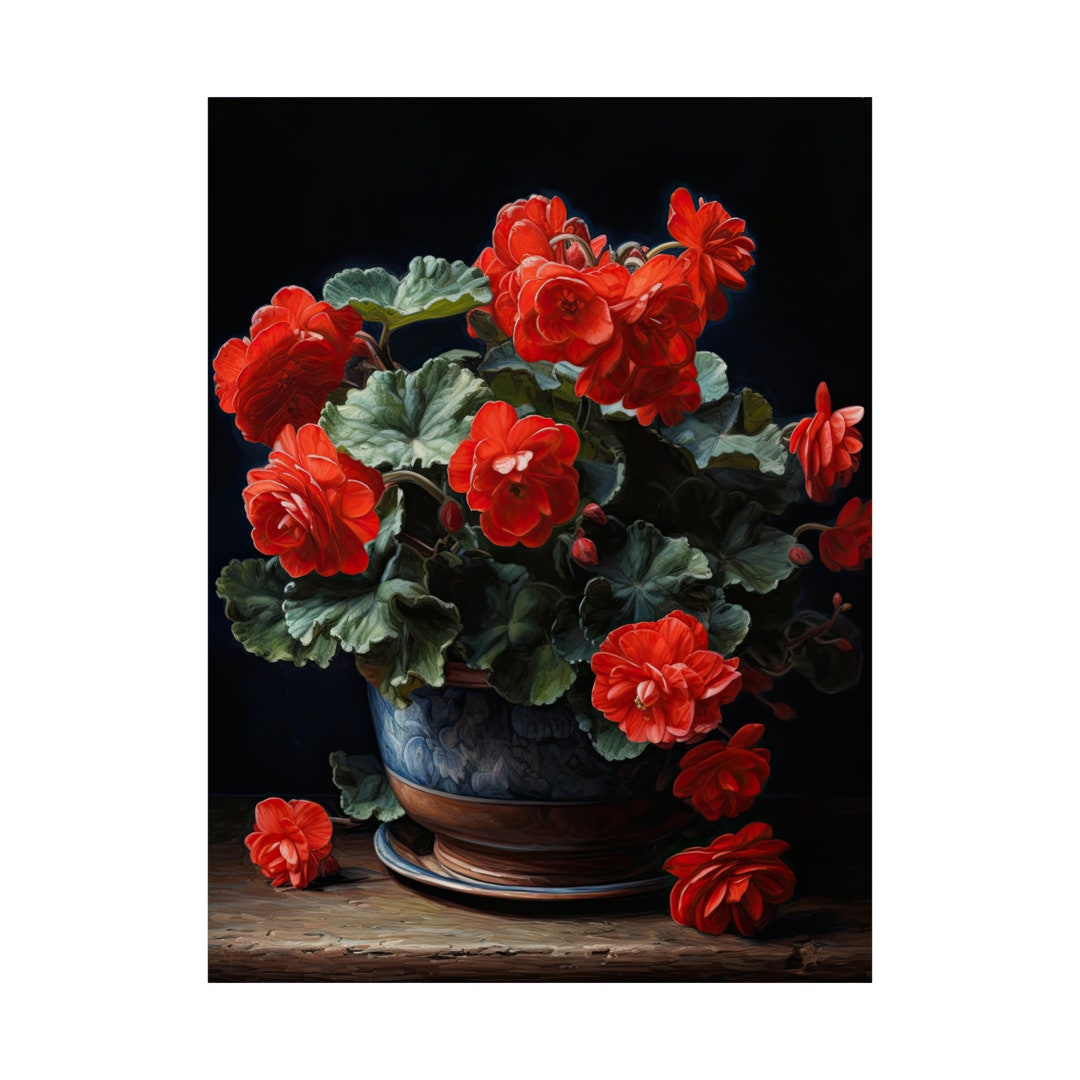 Red Begonia Flower Art Print, Flower Painting, Flower Décor, Floral Art ...