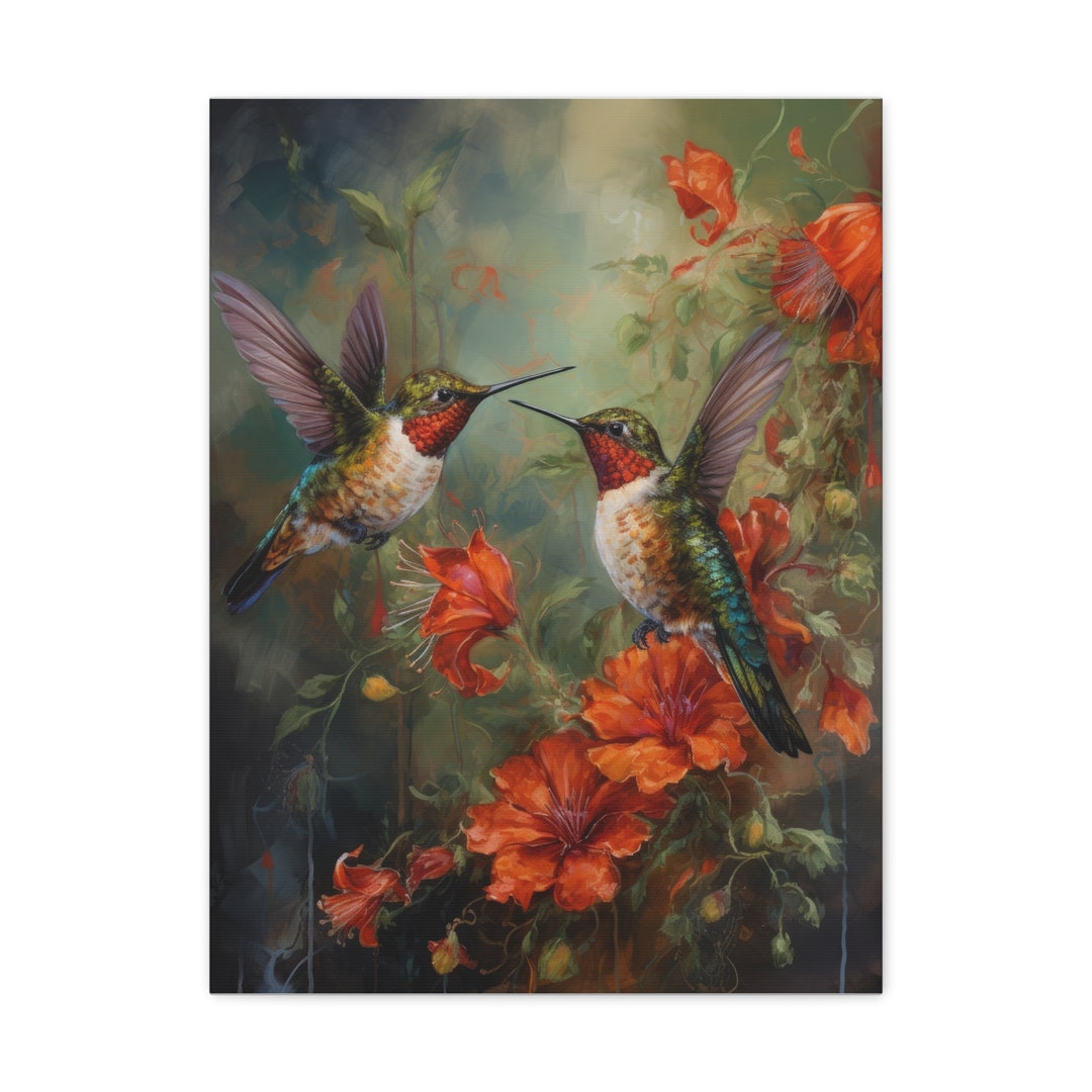 Hummingbird Canvas Art Print, Bird Painting, Bird Wall Art, Bird ...