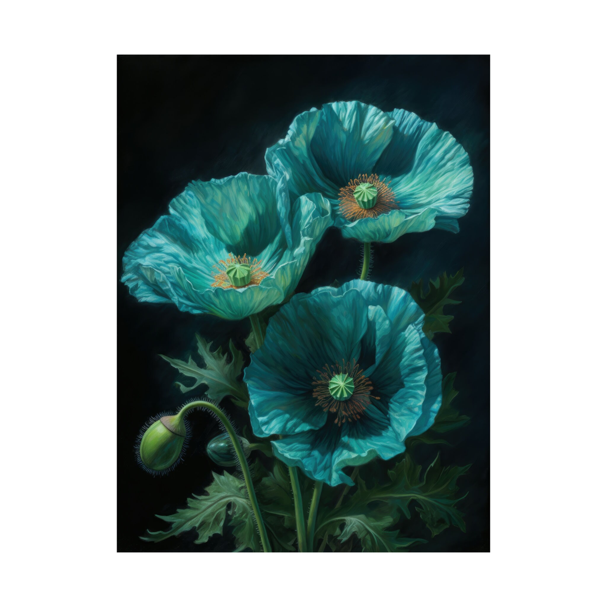 Turquoise Poppy Flower Art Print, Flower Painting, Flower Décor, Floral ...