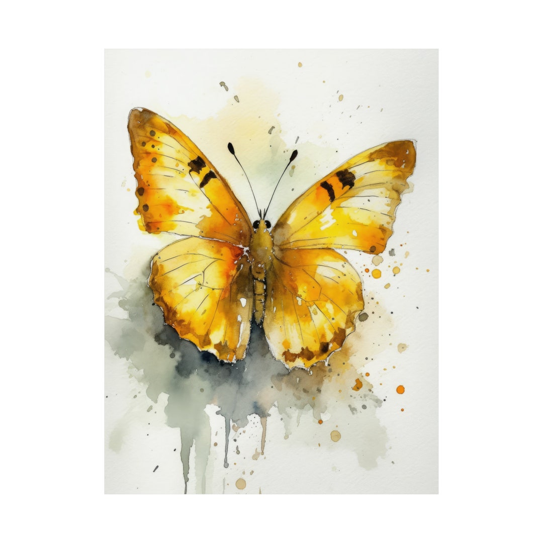 Little Yellow Butterfly Art Print, Butterfly Home Décor, Watercolor ...