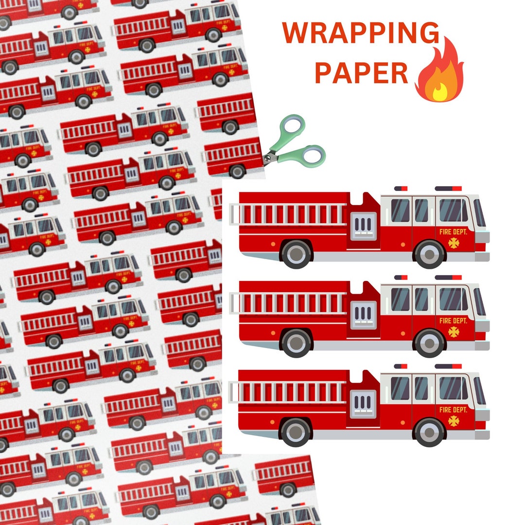 Fire Engines Wrapping Paper Three Fire Alert Gift Wrap Fire Engine ...
