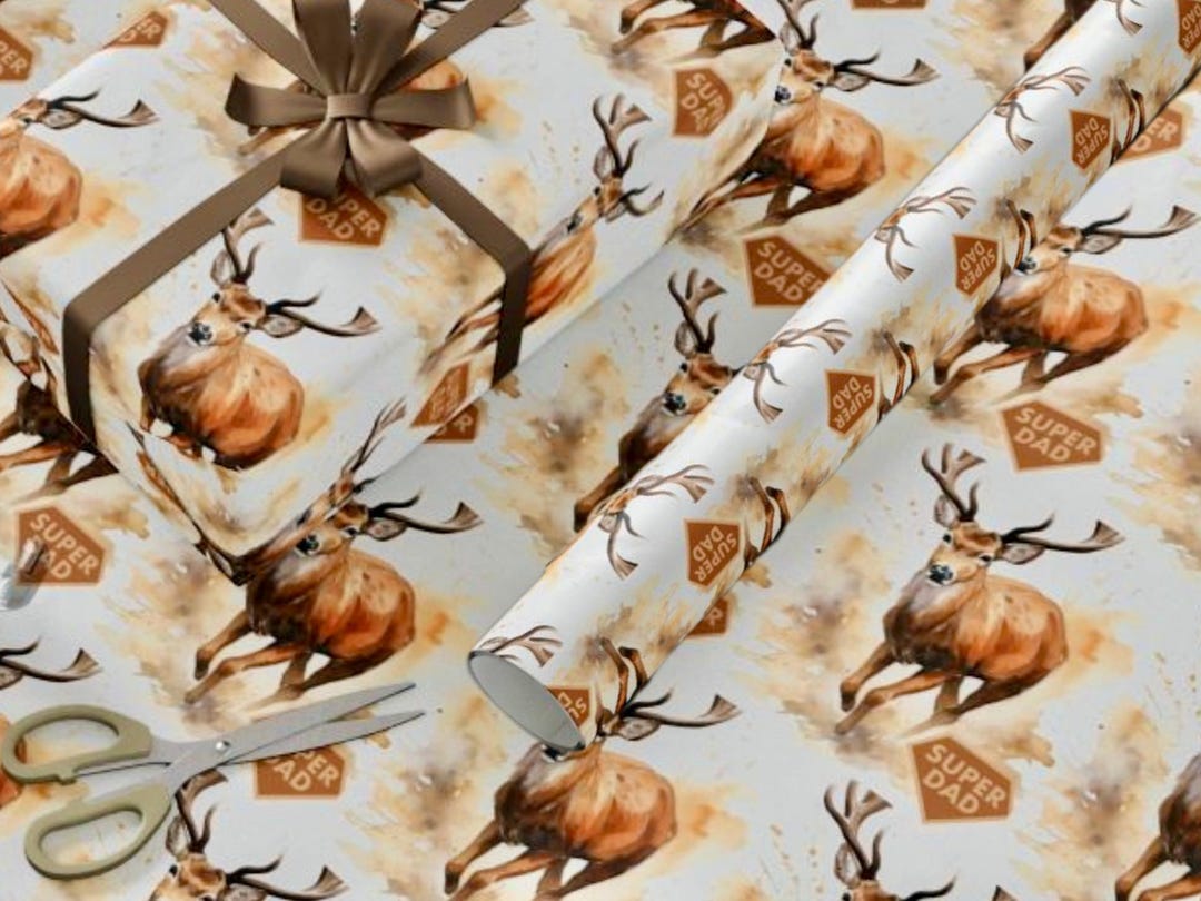 Watercolor Deer Wrapping Paper Super Dad Hunter Gift Wrap Rustic ...