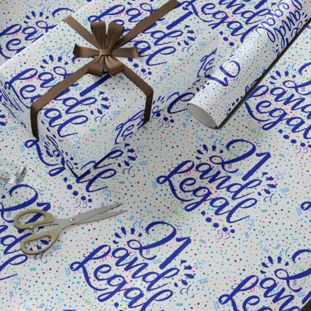 21st Wrapping Paper 21 and Legal Birthday Wrapping Paper Blue Milestone ...