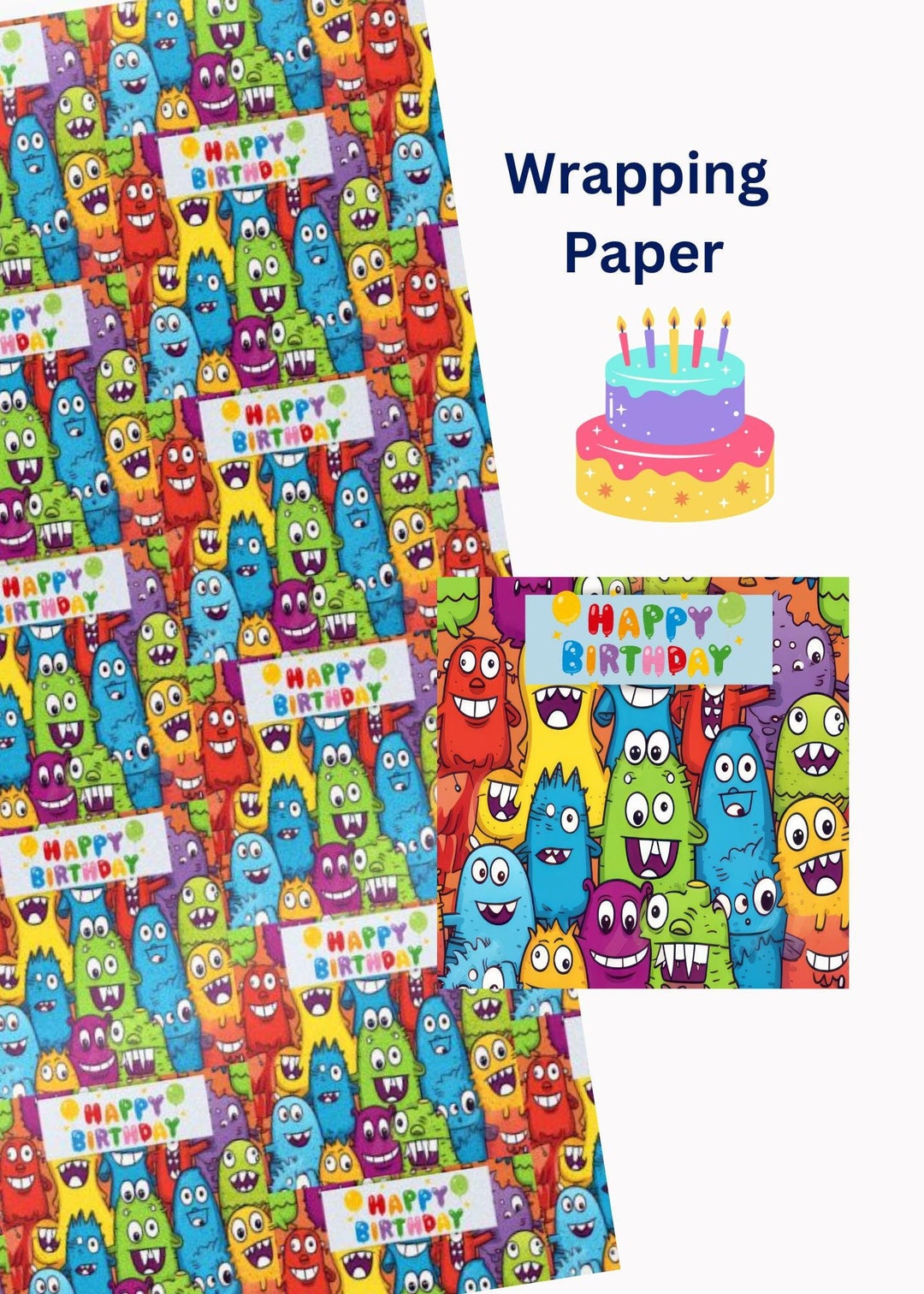 Monster Wrapping Paper Happy Birthday Monster Gift Wrap for Children ...