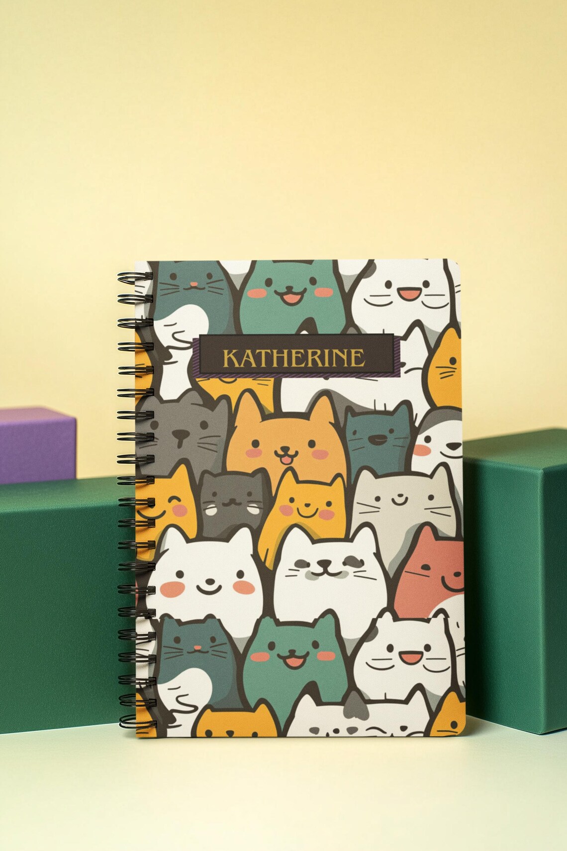 Personalized Kawaii Cat Notebook: Spiral Bound, 118 Ruled Pages - Etsy