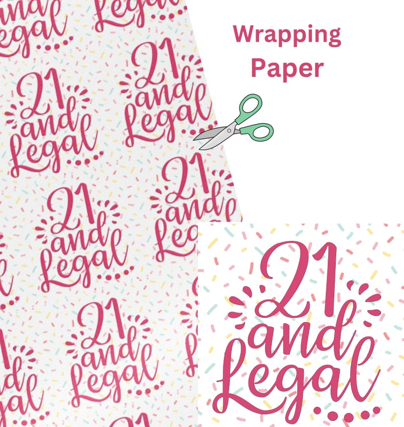 21st Wrapping Paper, 21 and Legal Gift Wrap, Birthday Wrapping Paper ...