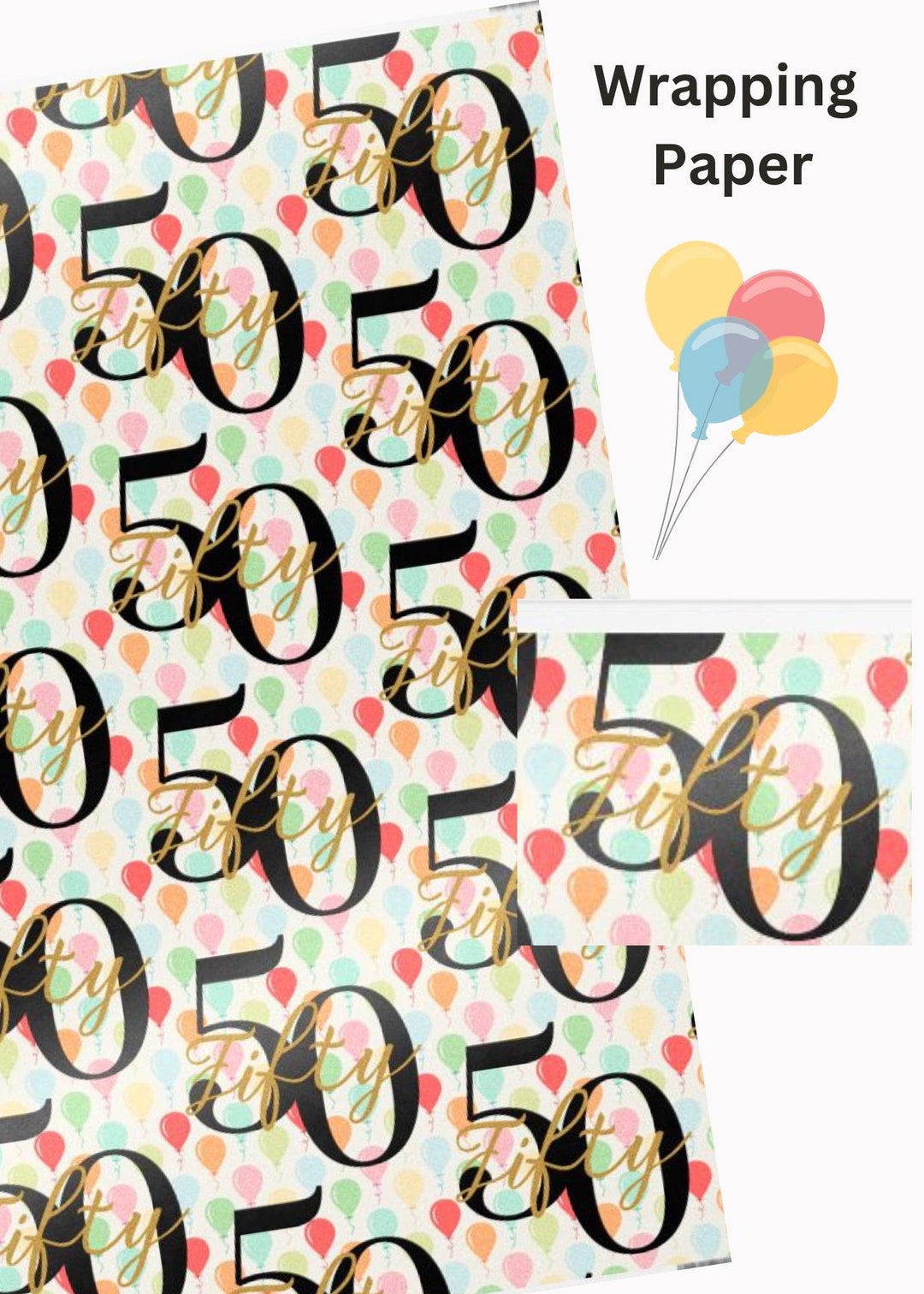 50th Birthday Wrapping Paper 50th Birthday Gift Wrap Milestone Birthday ...