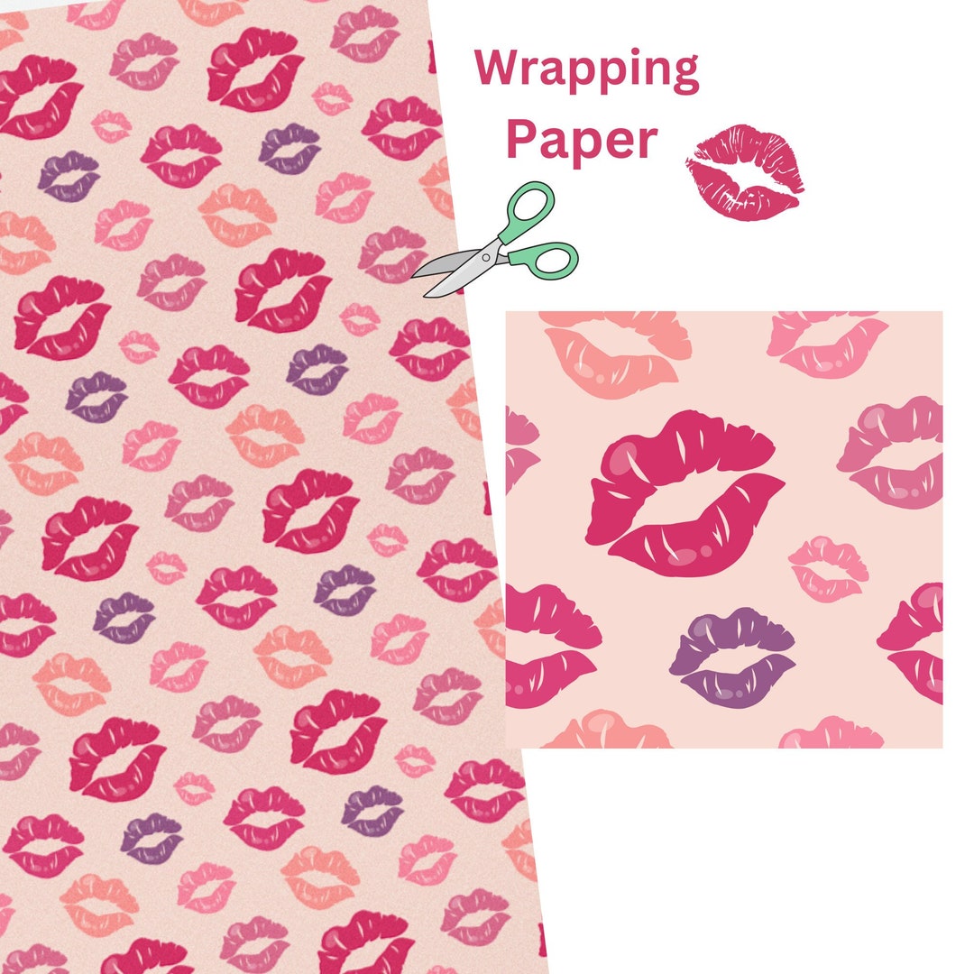 Valentine Kisses Wrapping Paper, Kisses Gift Wrap, Anniversary Wrapping ...