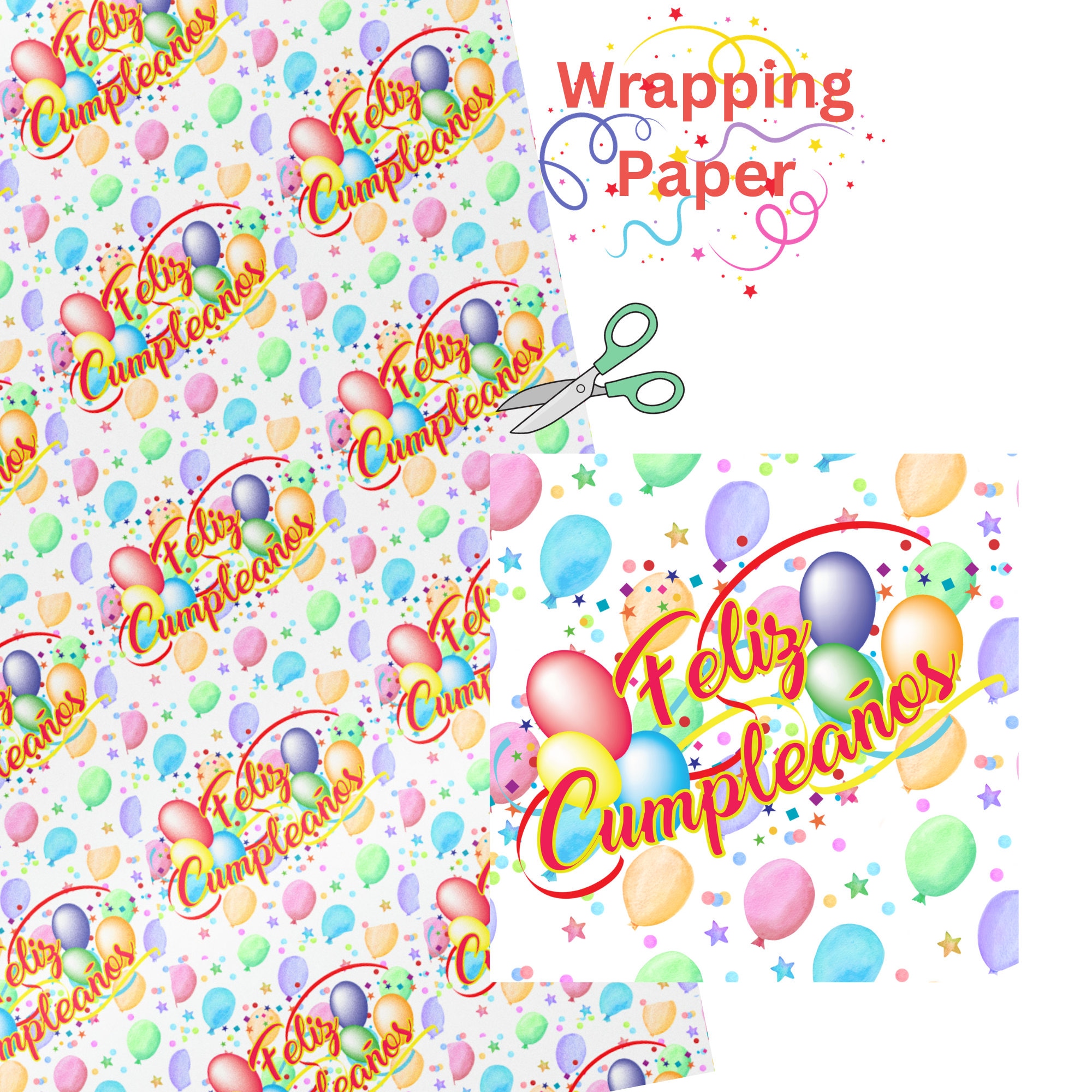 Feliz Cumpleaños Wrapping Paper, Happy Birthday in Spanish Gift Wrap ...