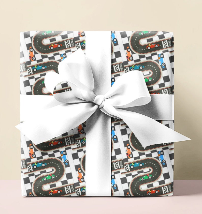 Racing Car on Tracks Wrapping Paper, High Speed Car Racing Gift Wrap ...