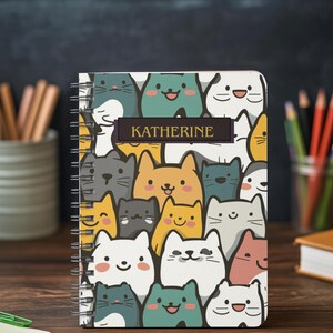 Personalized Kawaii Cat Notebook: Spiral Bound, 118 Ruled Pages - Etsy