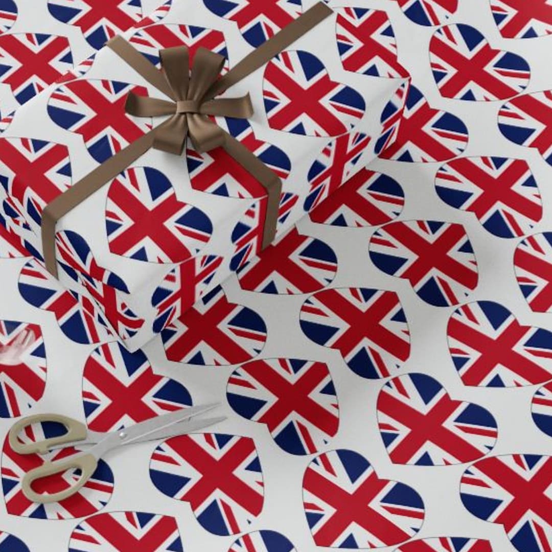 Union Jack Wrapping Paper UK Flag Gift Wrap Heart Shape Love Britain ...