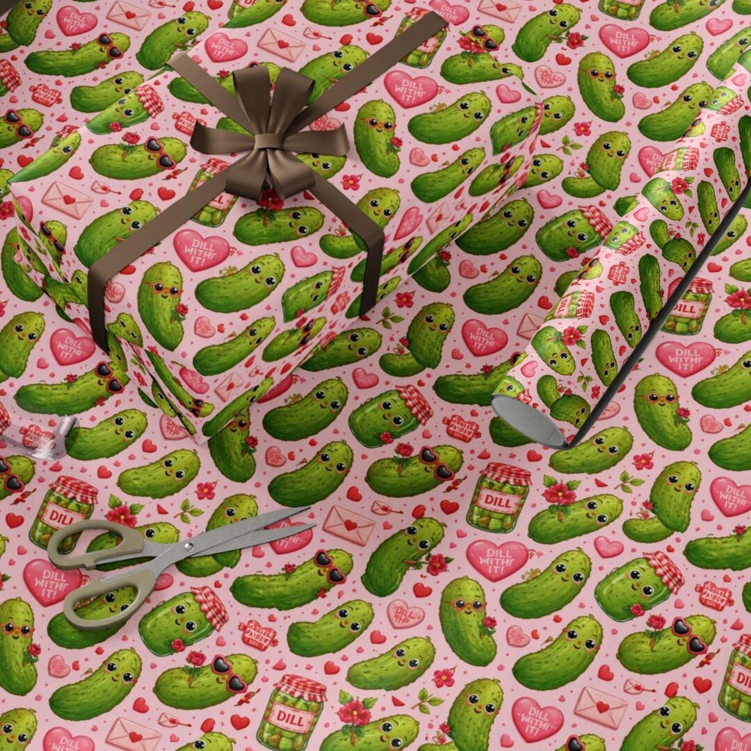 Funny Pickle Valentine Wrapping Paper Cute Dill Love Gift Wrap Gag Gift ...