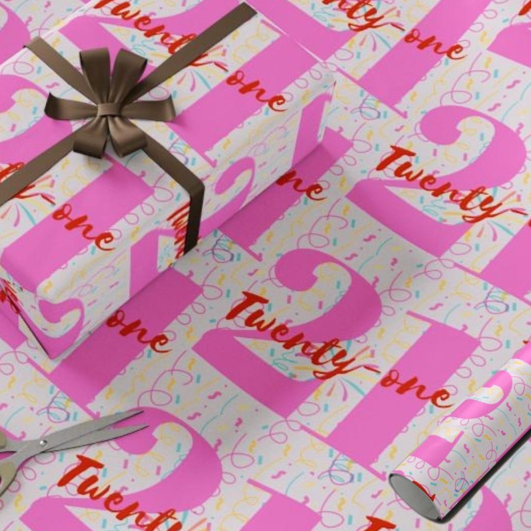 Pink 21st Birthday Wrapping Paper 21st Birthday Gift Wrap Celebrate 21 ...