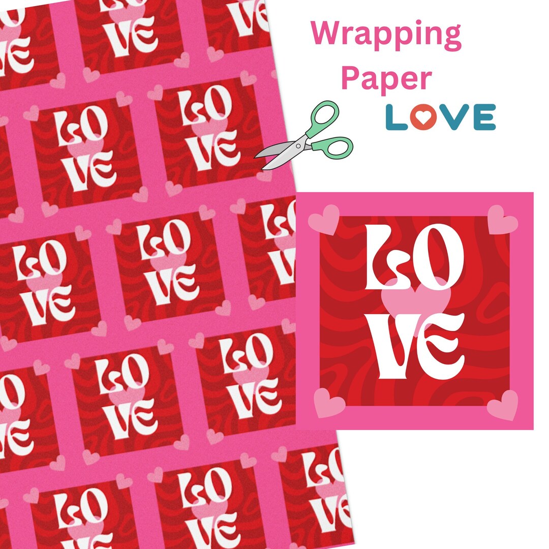Gift Wrap Love Anniversary Wrapping Paper Groovy Love With Hearts Gift ...
