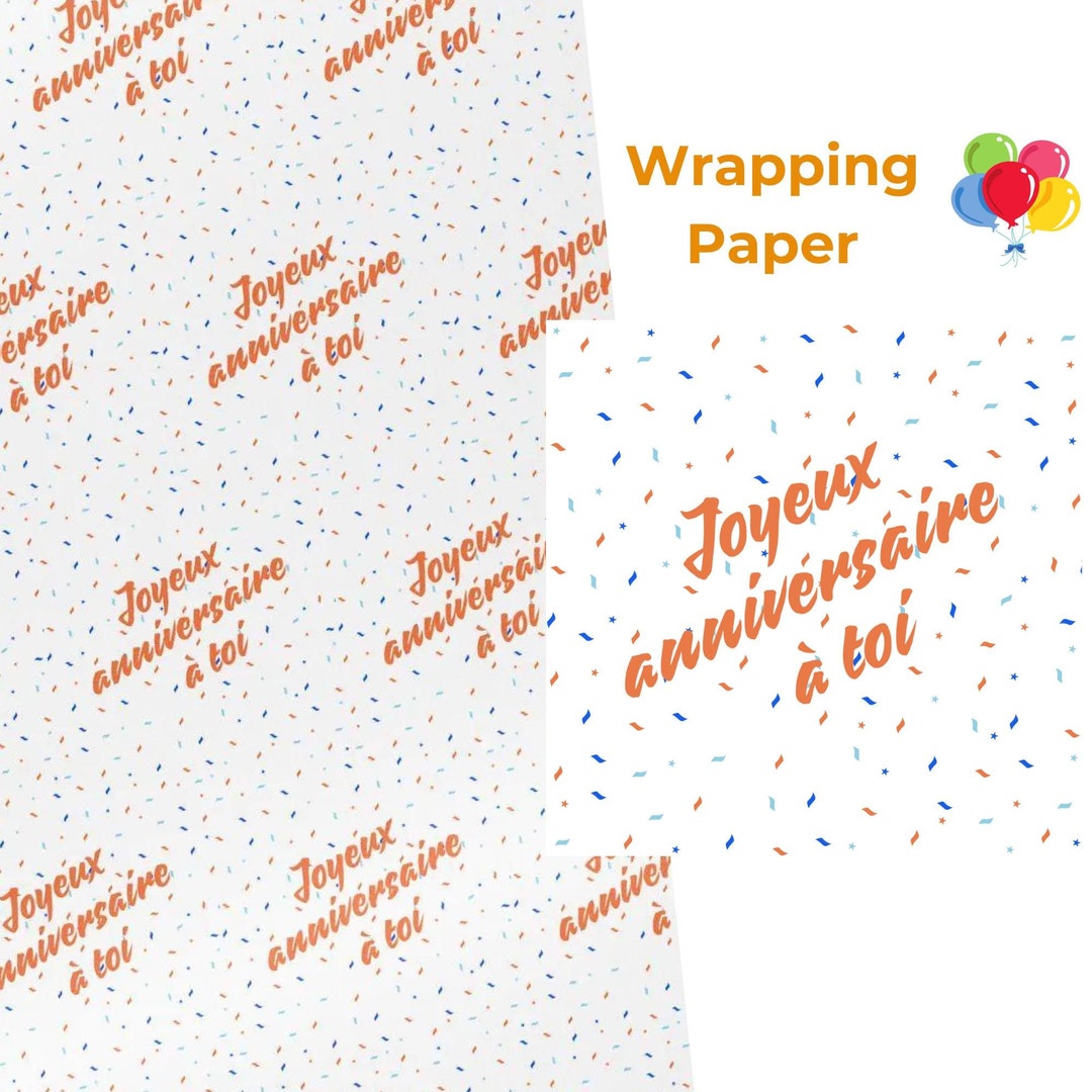 Joyeux Anniversaire a Toi French Words Wrapping Paper Happy Birthday to ...