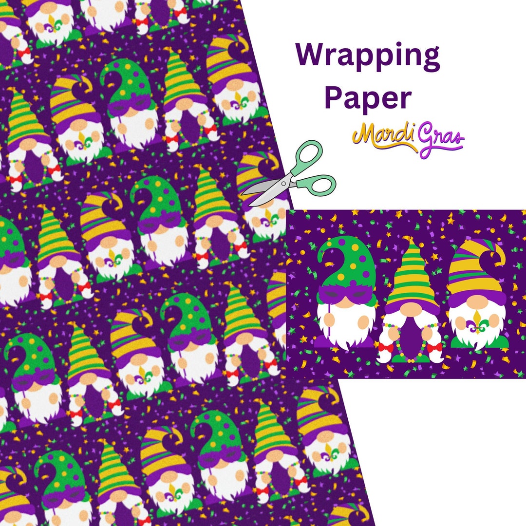 Gnomes Mardi Gras Wrapping Paper, Gnomes Mardi Gras Gift Wrap ...