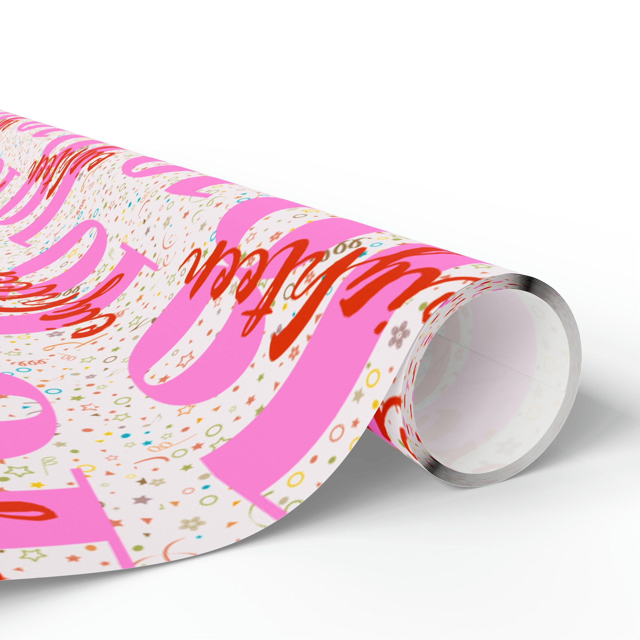 18th Birthday Wrapping Paper, Eighteen in Cursive Pink Birthday Gift ...