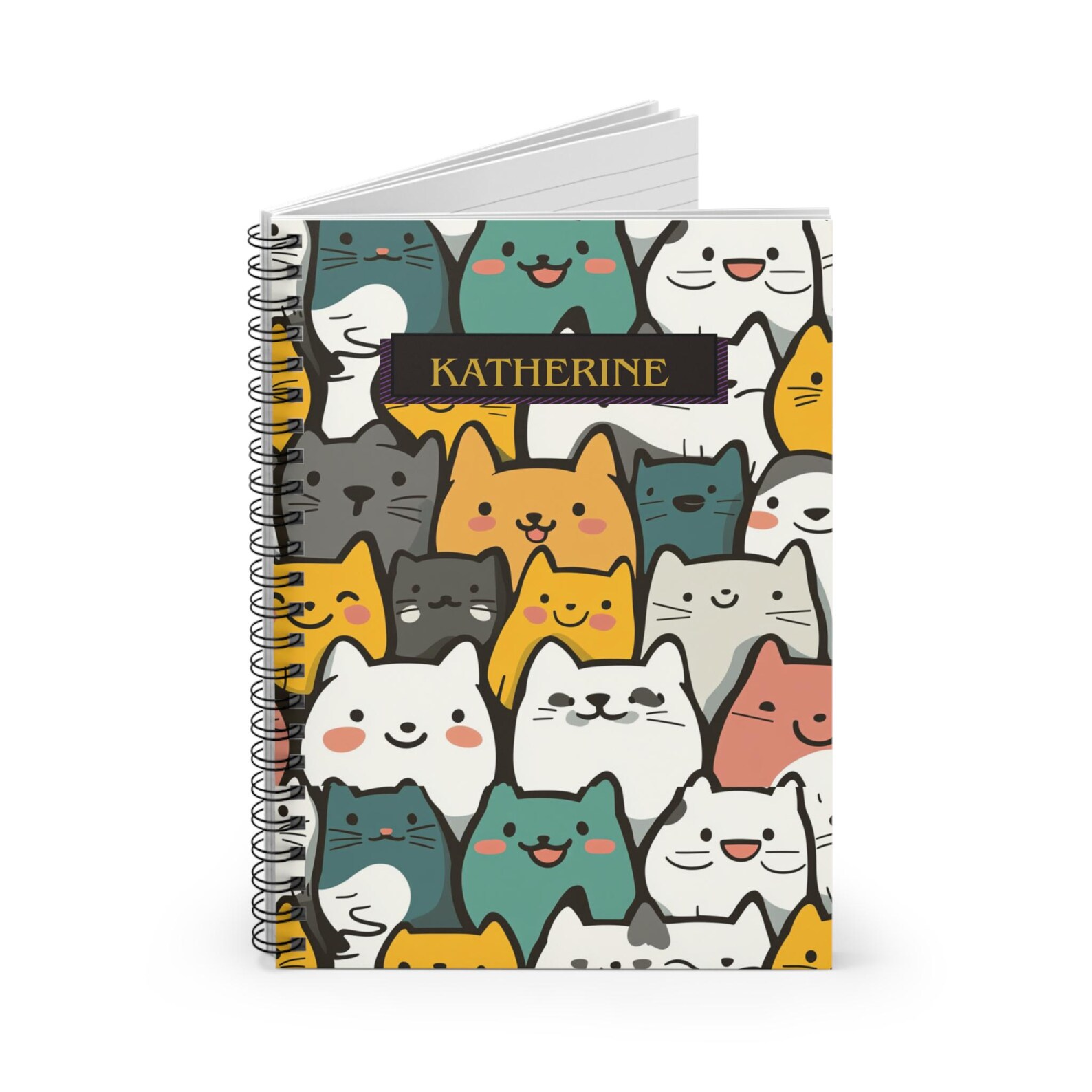 Personalized Kawaii Cat Notebook: Spiral Bound, 118 Ruled Pages - Etsy