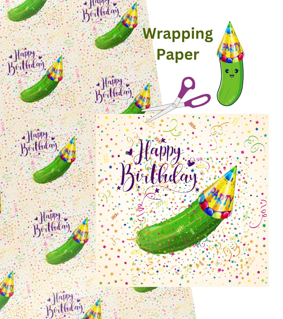 Happy Birthday Pickle With Party Birthday Hat Wrapping Paper, Birthday ...