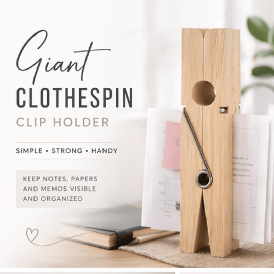 Giant Clothespin Clip Holder 6 Inch Wooden Desk Organizer Craft Room ...