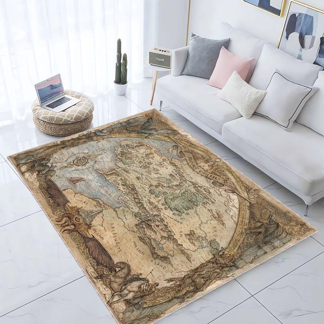 Middle Earth Rug, Old Maps Rug, Decorative Rugs for Living Room, Rugs ...