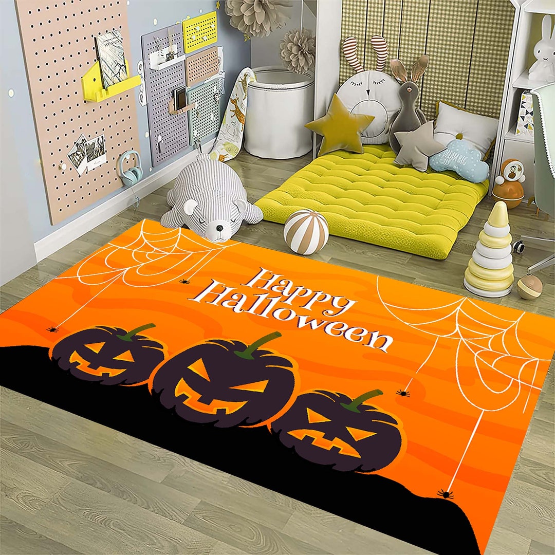 Happy Halloween Pumpkins Area Rug, Halloween Pumpkin Rug, Floor Mat ...