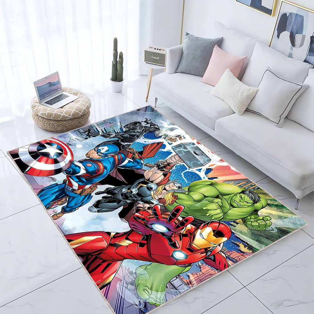 Super Hero Rug, Kids Mat, Superhero Carpet, Ironman, Hulk, Captain ...