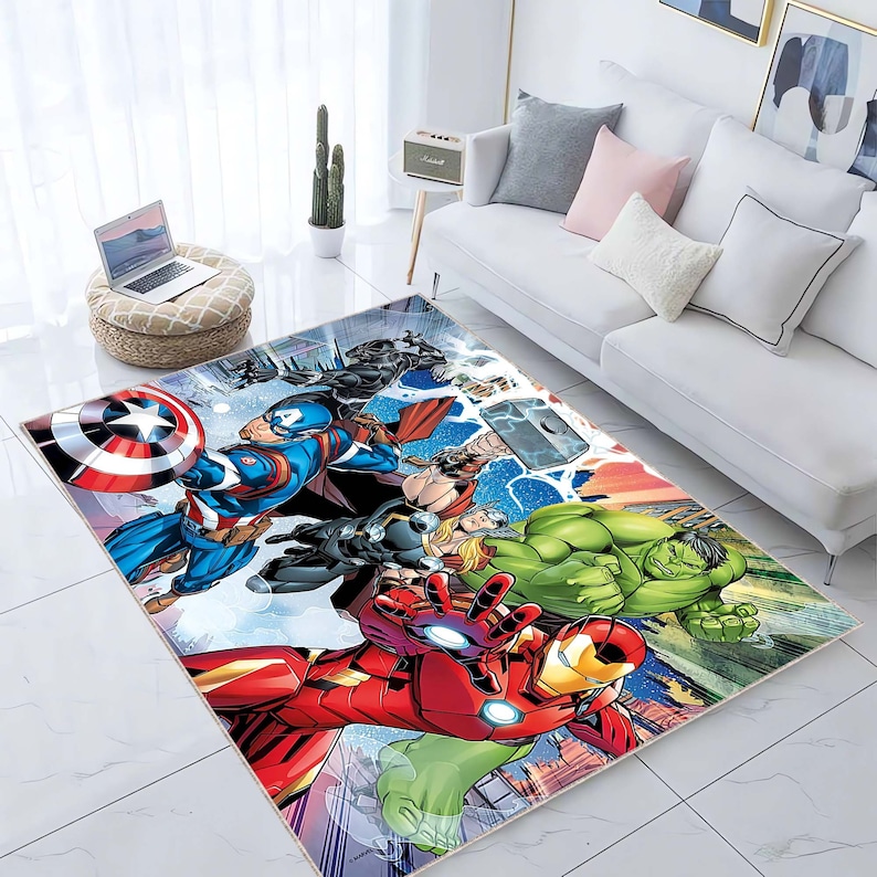 Super Hero Rug, Kids Mat, Superhero Carpet, Ironman, Hulk, Captain ...