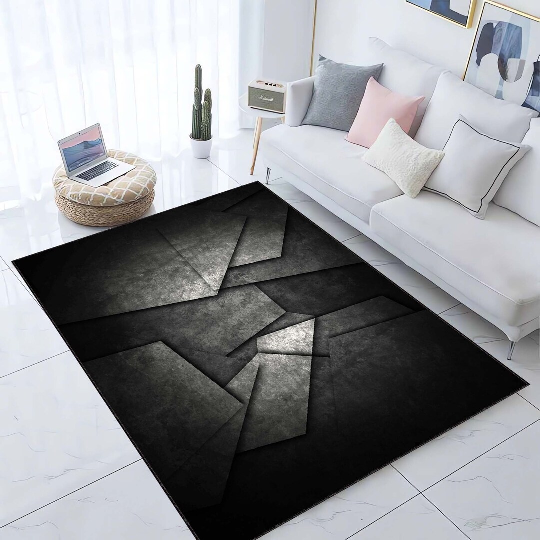 Grey Abstract Rug, Black Floor Rug, Abstract Rug - Etsy