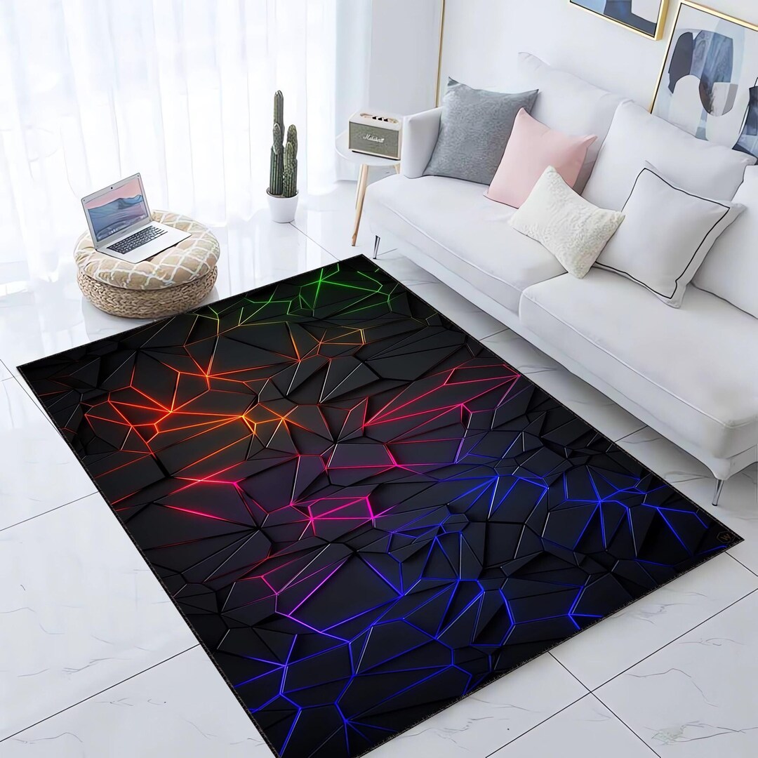 3D Neon Lights Rug Black Purple Rug Gaming Room Rug Sport - Etsy
