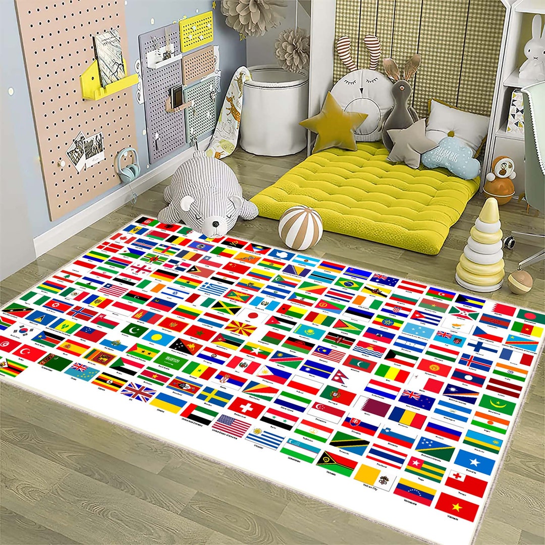 Flags of the World Rug, Flags Rectangular Floor Mat, Print Countries ...