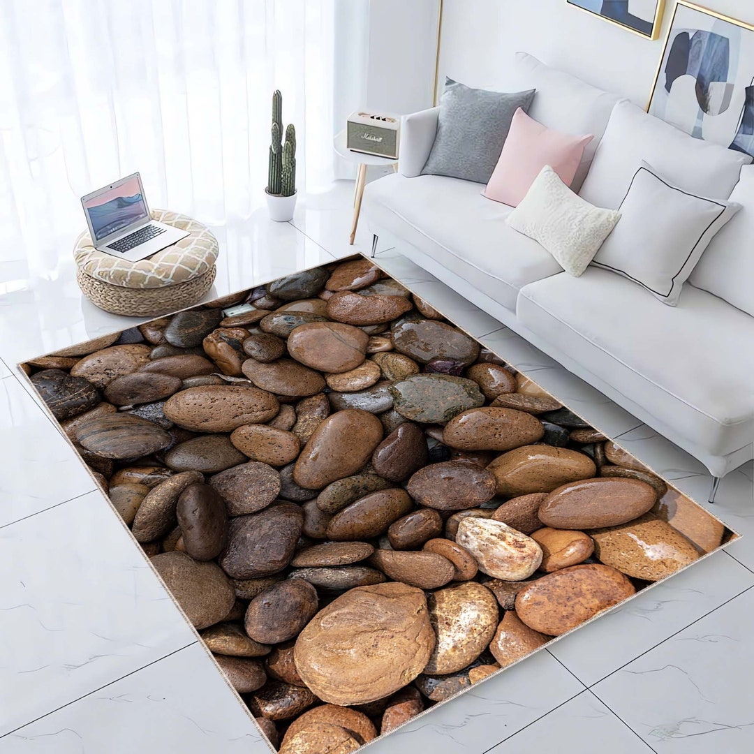 Wet Pebbles Rocks Ground Rug, Pebble Patterned Carpet, Pebbles ...