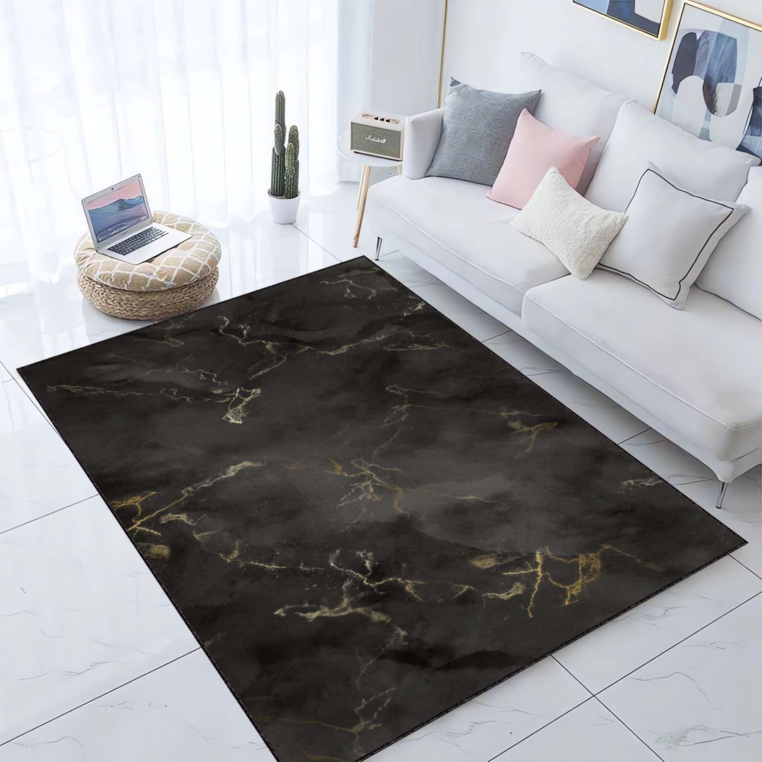Black Gold Marble Texture Rug, - Etsy