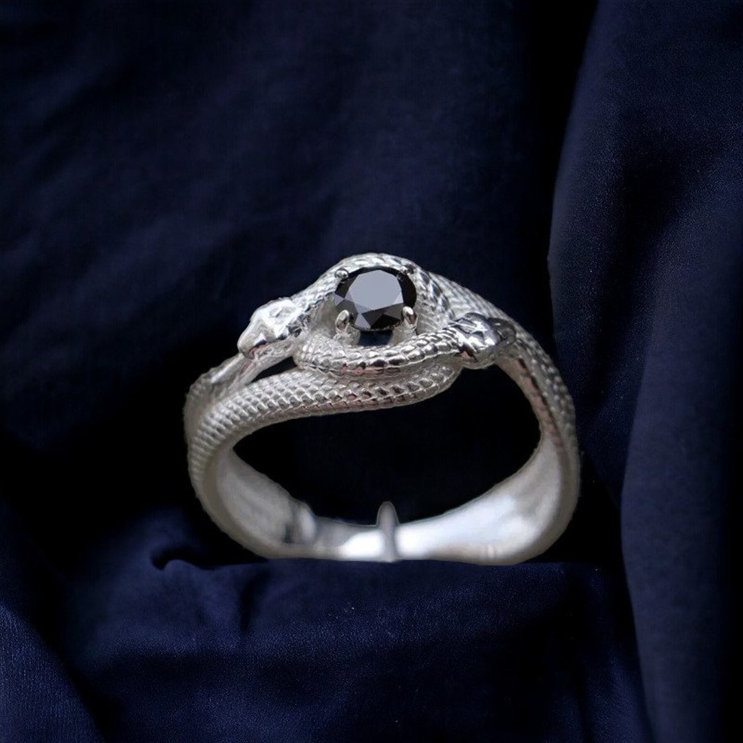 Silver Plated Snake Ring, Unique Snake Ring With Natural Gemstones, Silver Coloured Snake Ring ...
