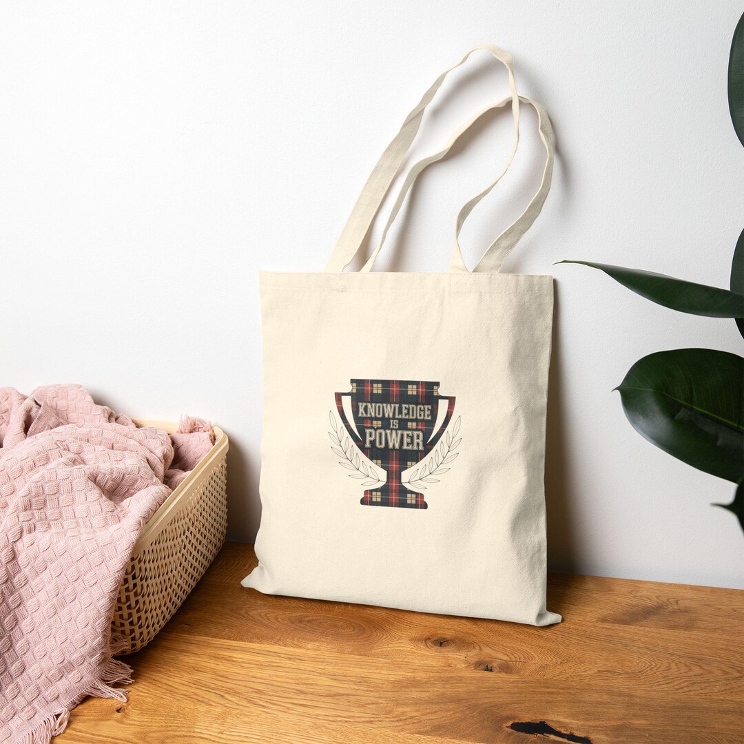 Academic Crest Tote, Plaid Trophy Emblem | Preppy Collegiate Tote - Etsy