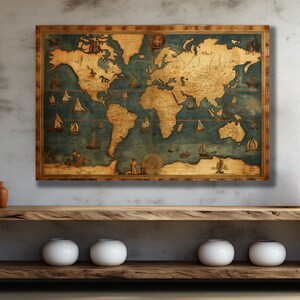 World Map Frame Wall Art Elegant Vintage and Ancient - Etsy