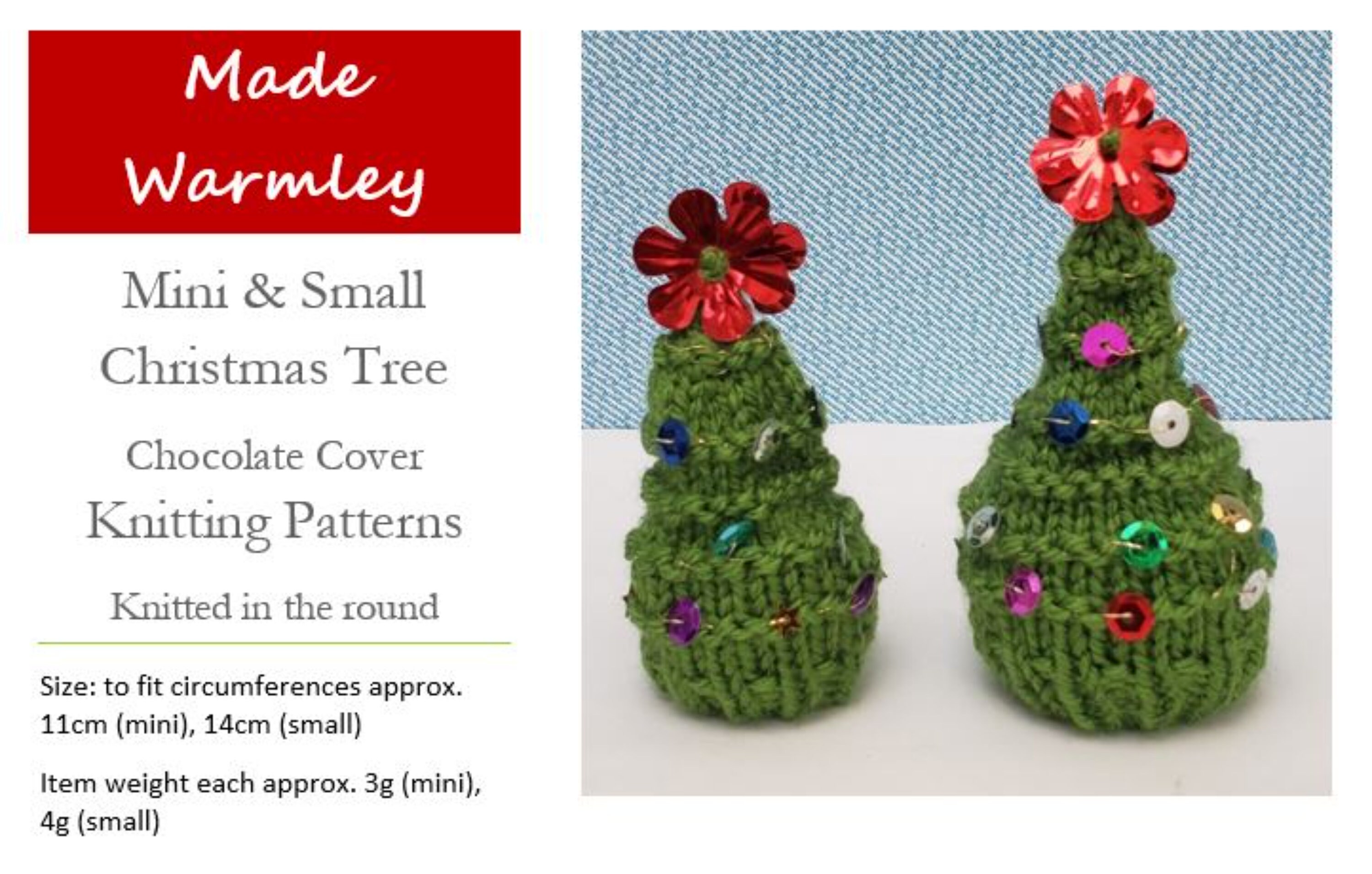 PDF Knitting Pattern for Knitted-in-round Mini & Small Xmas Tree Covers ...