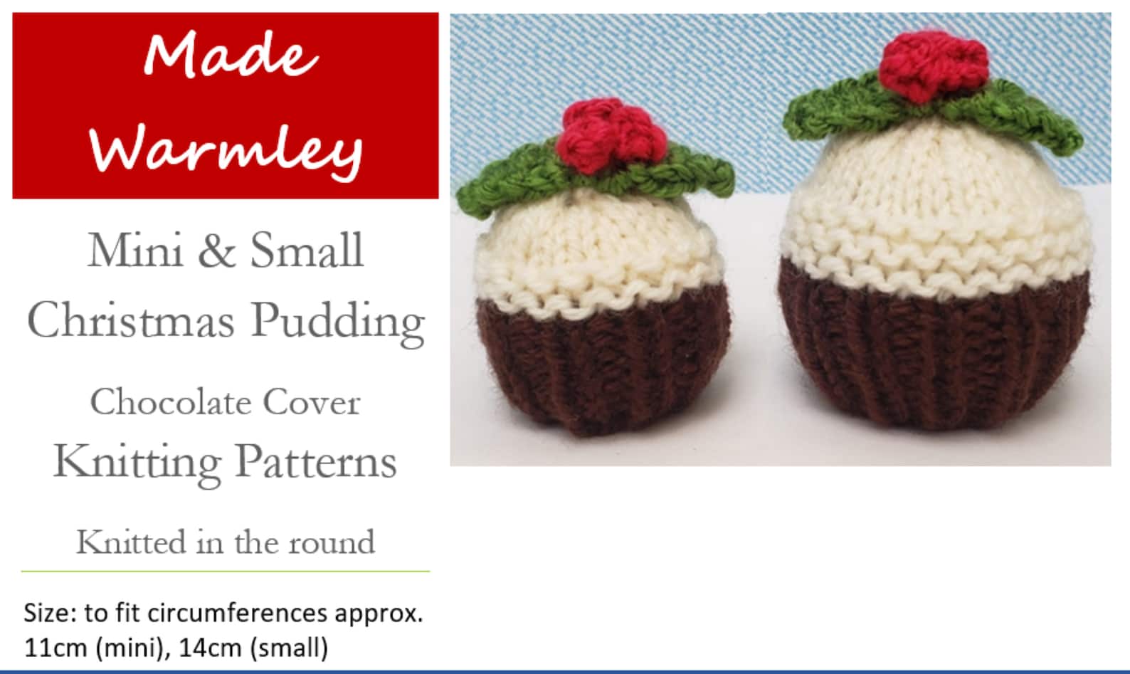 PDF Knitting Pattern for Knit-in-round Mini & Small Christmas Pudding ...