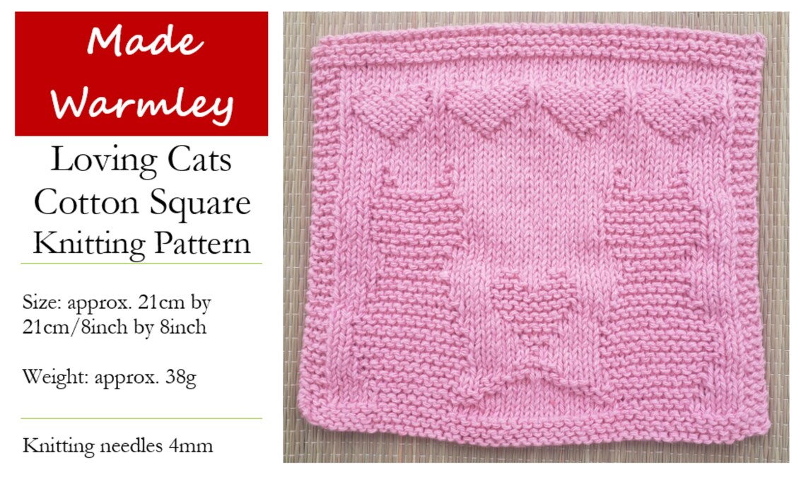 PDF Knitting Pattern for Loving Cats Versatile Square, Heart Design for ...