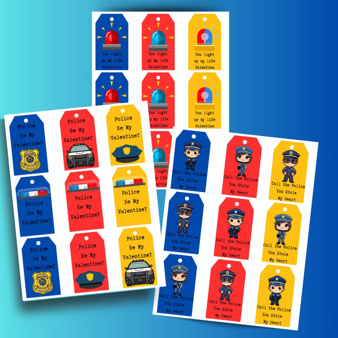 Police Valentine Tag, Printable Valentine Tag, Police Valentine, Kid's ...