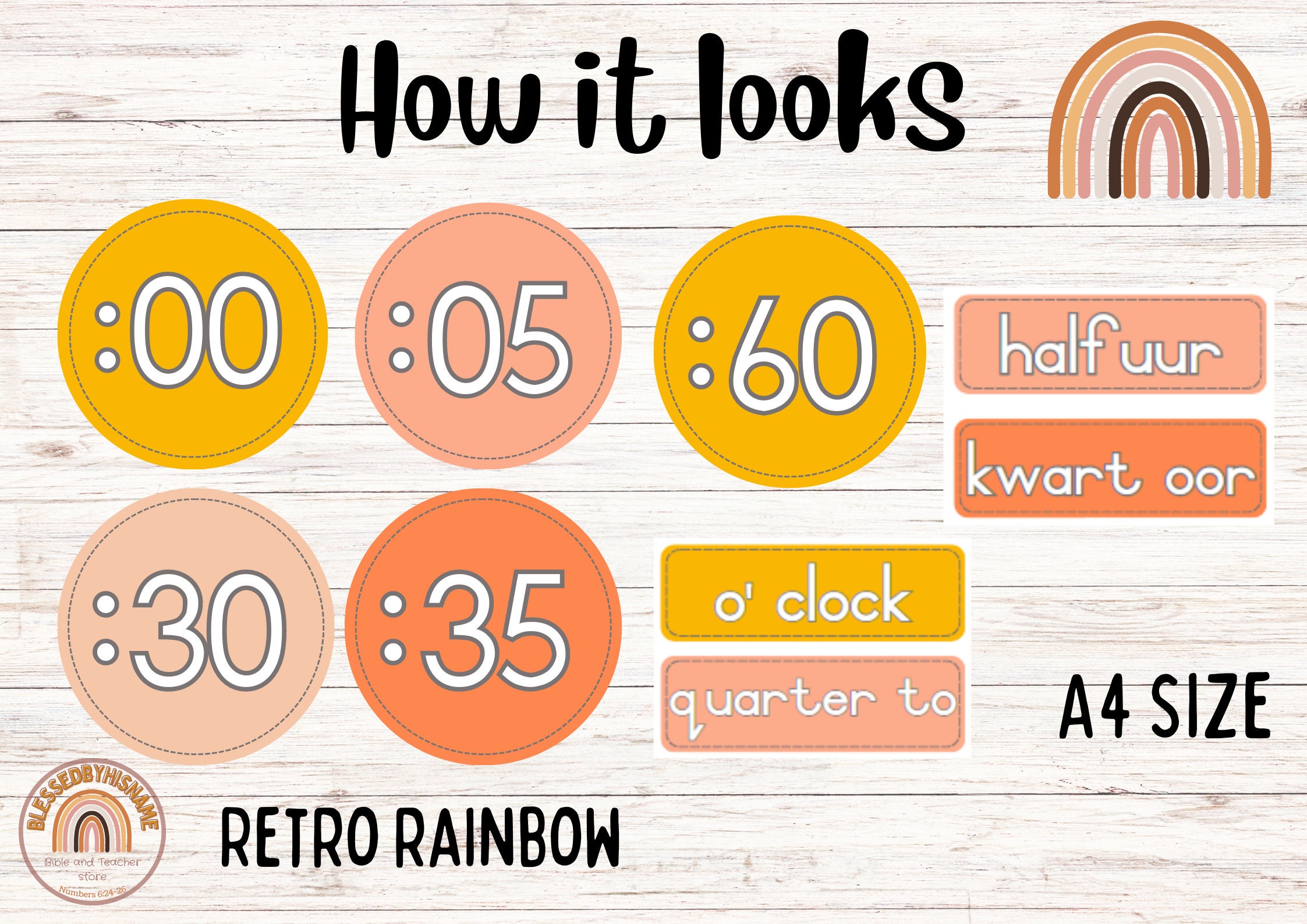Clock Numbers / Clock Labels / Spotty Retro Theme / Retro Rainbow ...