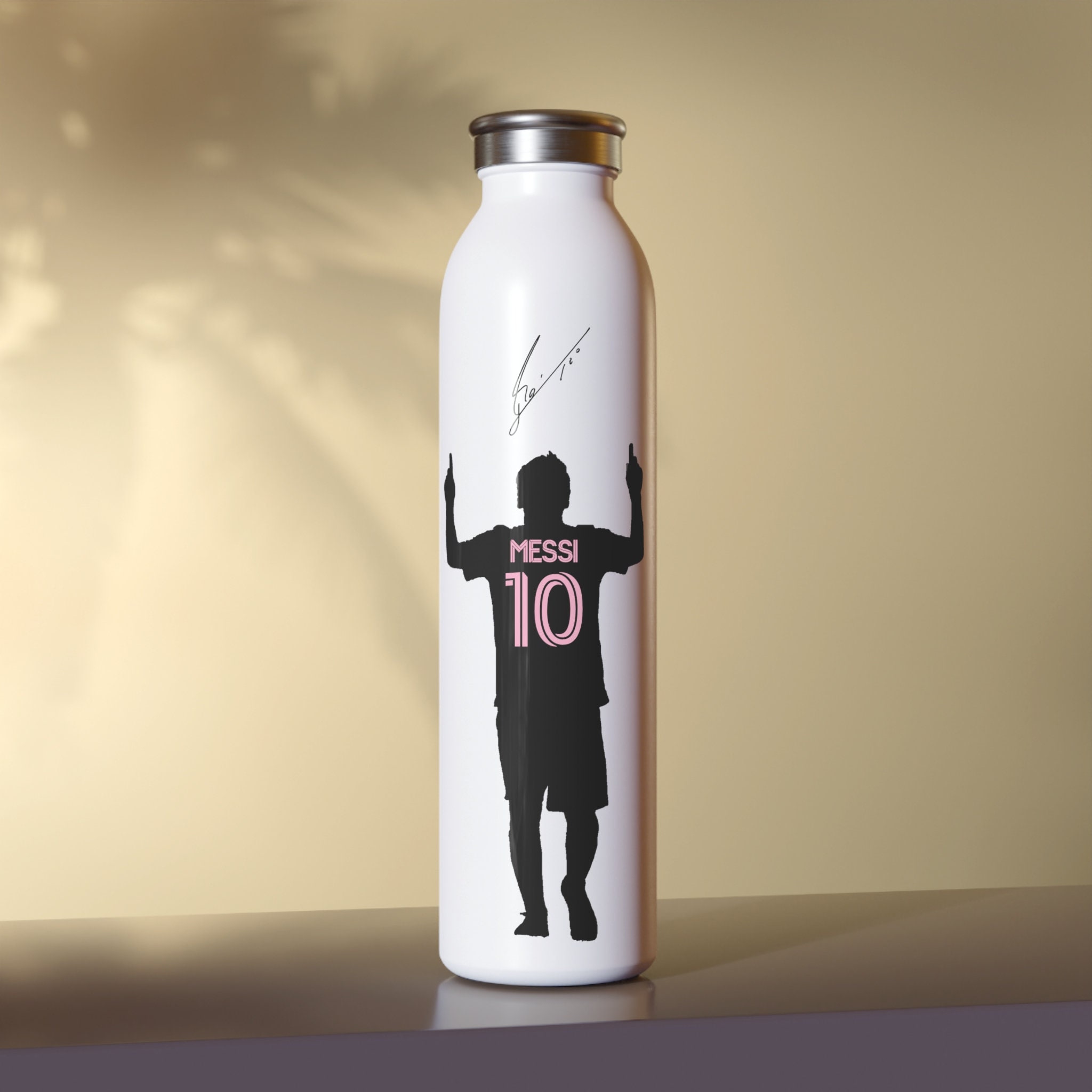 Leo Messi Fan, Inter Miami Slim Water Bottle 20oz Insulated Double Wall ...