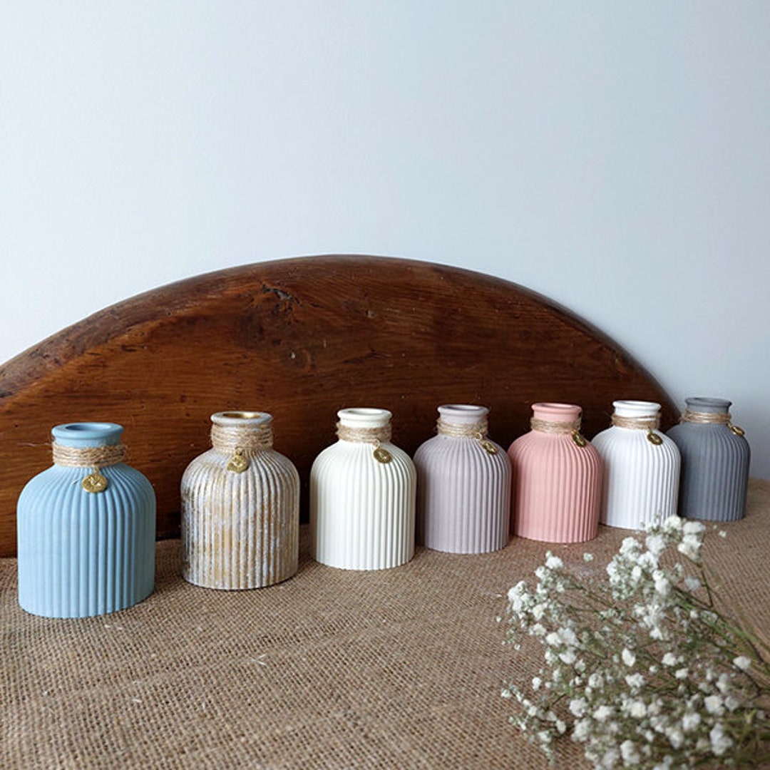 Fluted Vase for Dried Flowers, Gypsum Vase, Ceramic Powder Vase ...