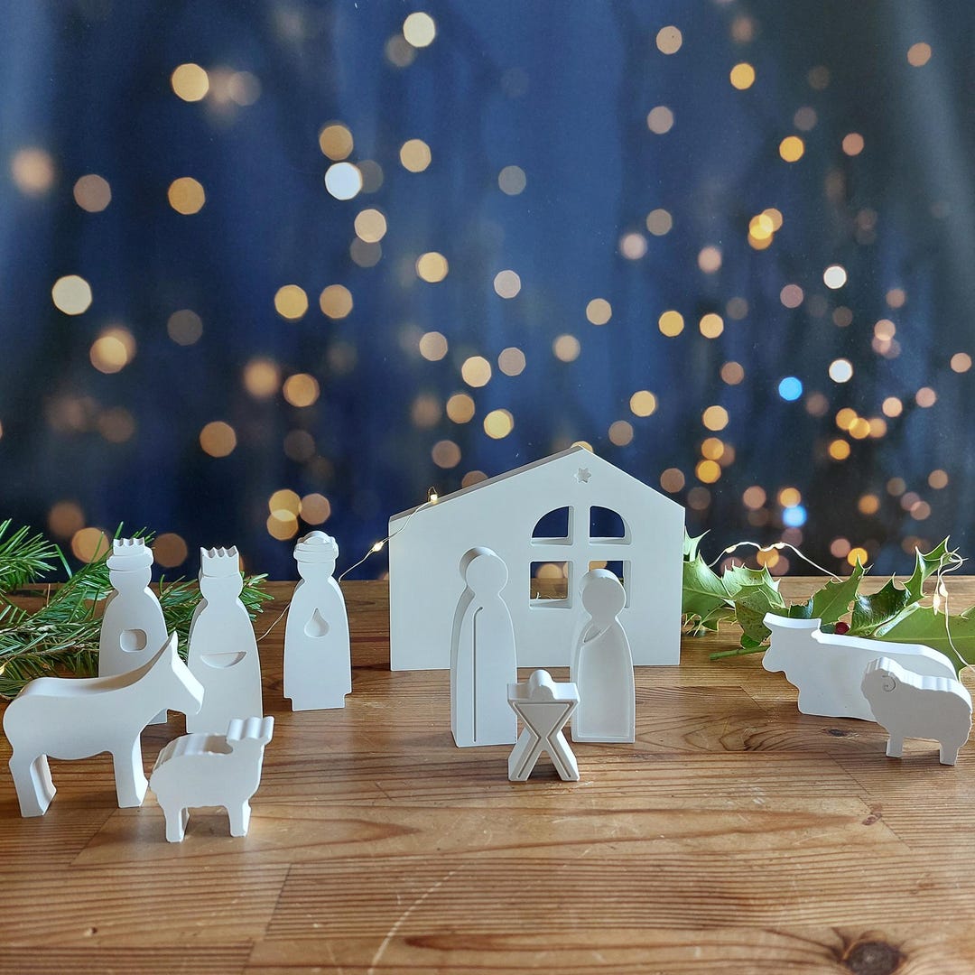 Minimalist White Ceramic Nativity Scene, Modern Design Nativity Scene ...