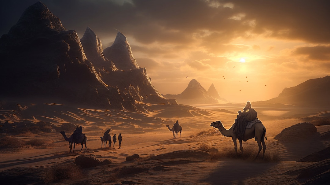 Camels in the Desert Digital Download, Landscape Art, Sunset Landscape ...